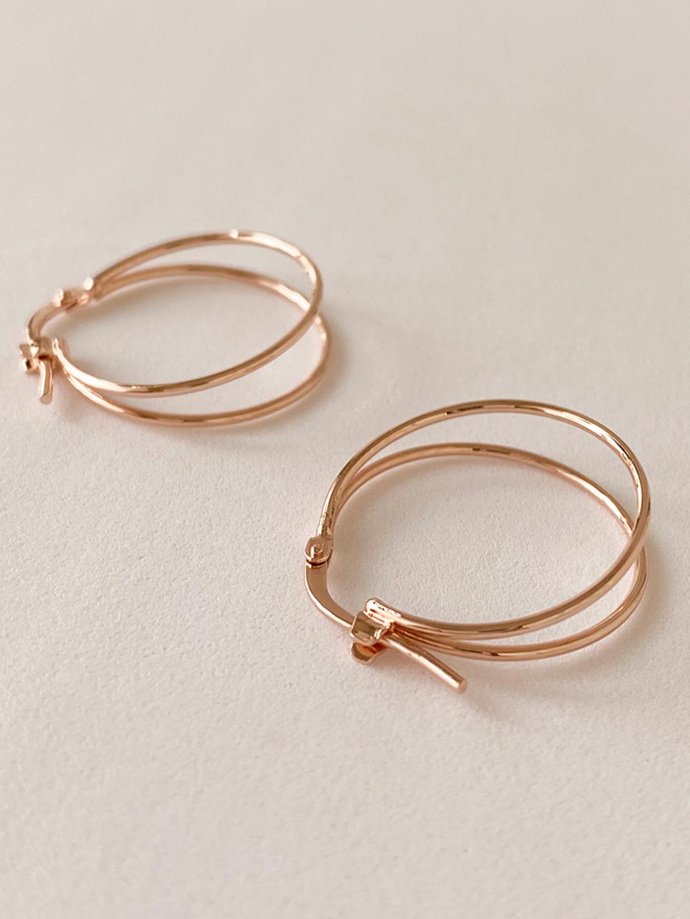 키스래빗 [무배/실버925] 14k 로즈골드 슬림 2라인 원터치 링귀걸이