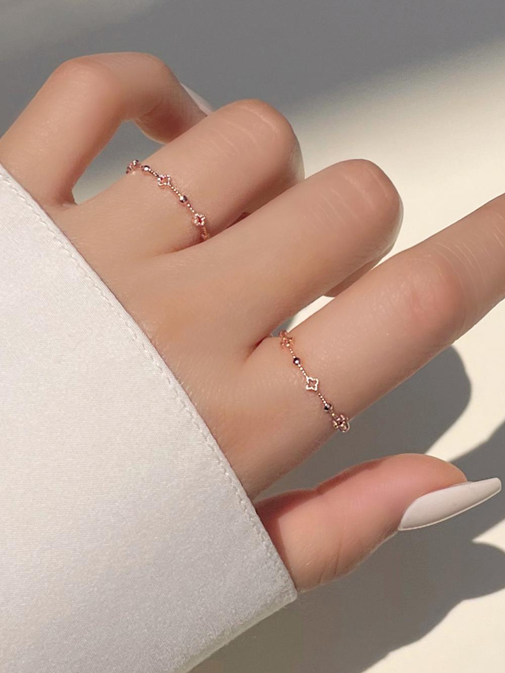 [무배/실버925] 14k 로즈골드 클로버 컷팅 레이어드 실반지