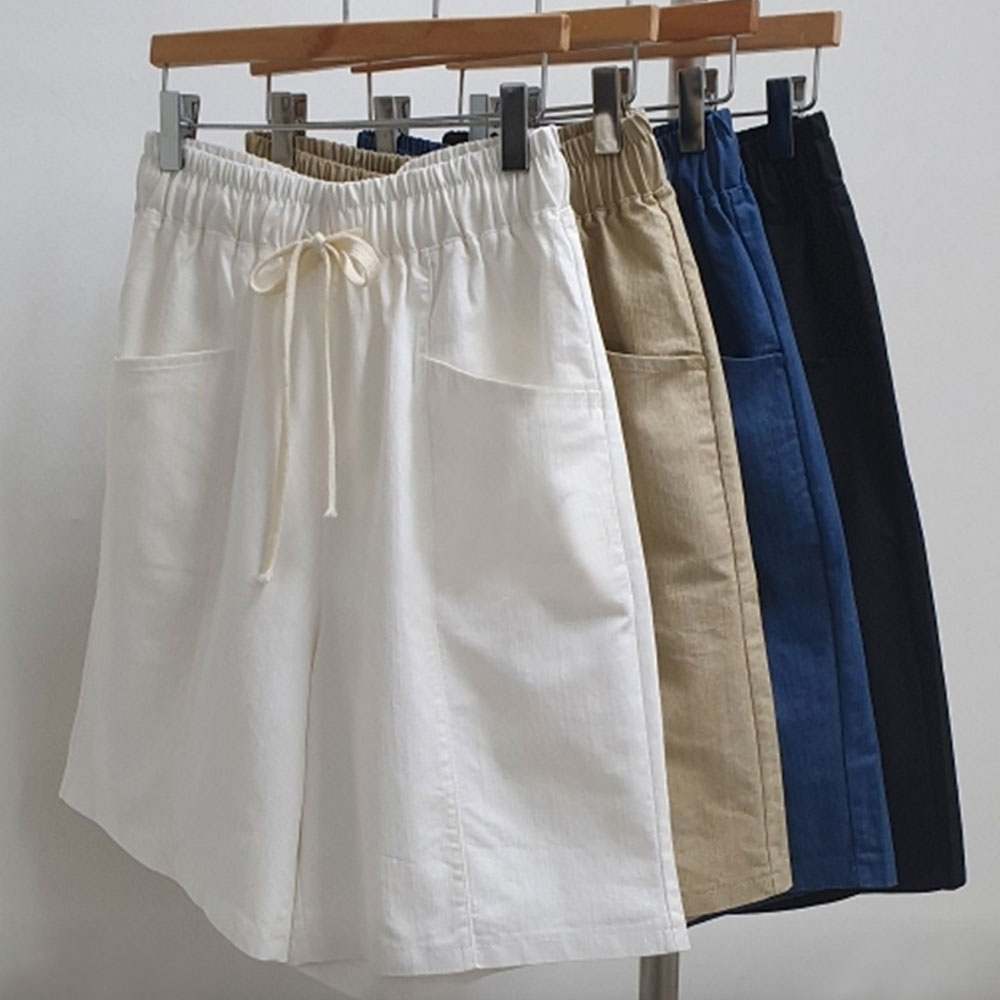 마리포사 5부 밴딩 팬츠 여성 편안한 반바지 흰색