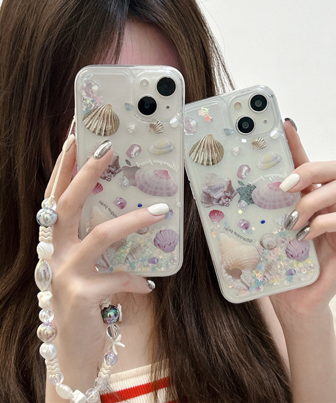 핑크리어카 귀여운 아이폰 투명 조개 소라 바다 글리터 스트랩 키링 유니크 키치 여름 심플 실리콘 핸드폰 휴대폰 애플 폰 우정 생일 선물 케이스 아이폰케이스 11 12 프로