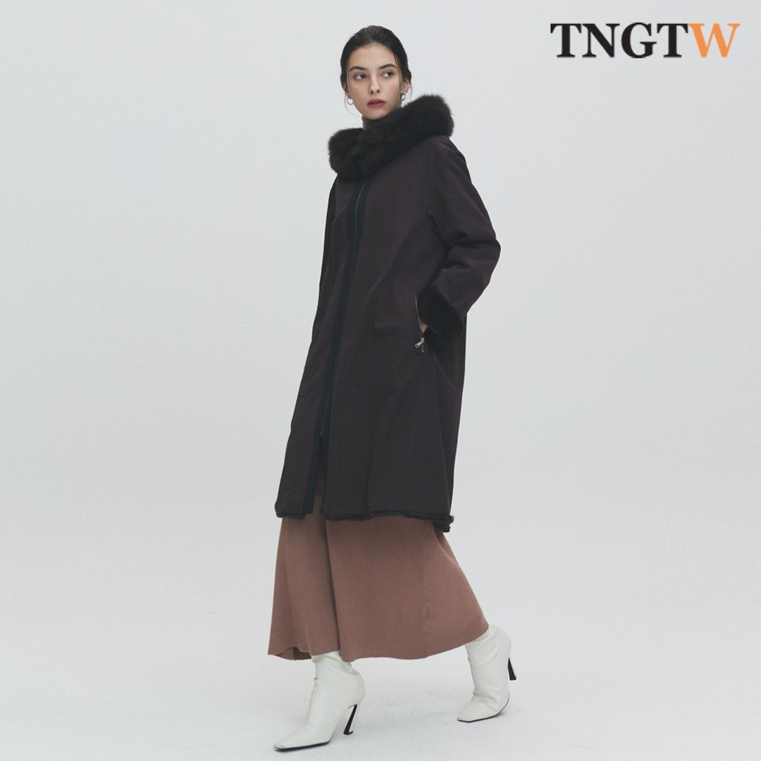 포스티 여우털 후드 롱 코트와인 Thu0cdw98hwi