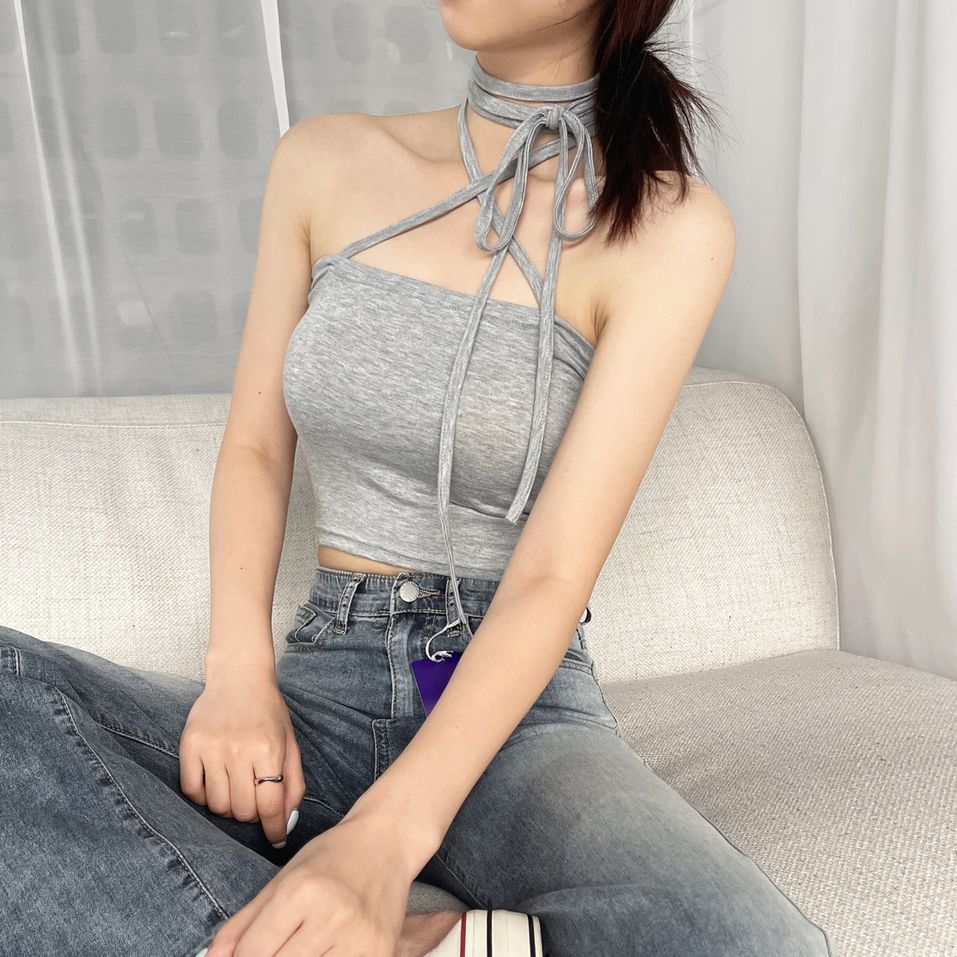 드포유 [1+1/힙한무드] 크롭 y2k 레이어드 스트랩 홀터 리본 초커 끈나시 홀터넥나시 튜브탑 스트랩나시 크롭나시 탑나시 여름나시 4color