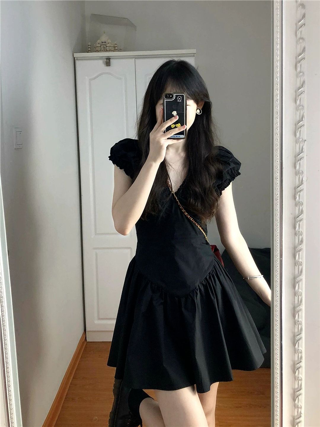 ~2xl빅사이즈 베이비돌원피스 블랙 빅사이즈 여름휴가룩 바스락 프릴 브이넥 청순섹시 66사이즈 77사이즈 무료배송