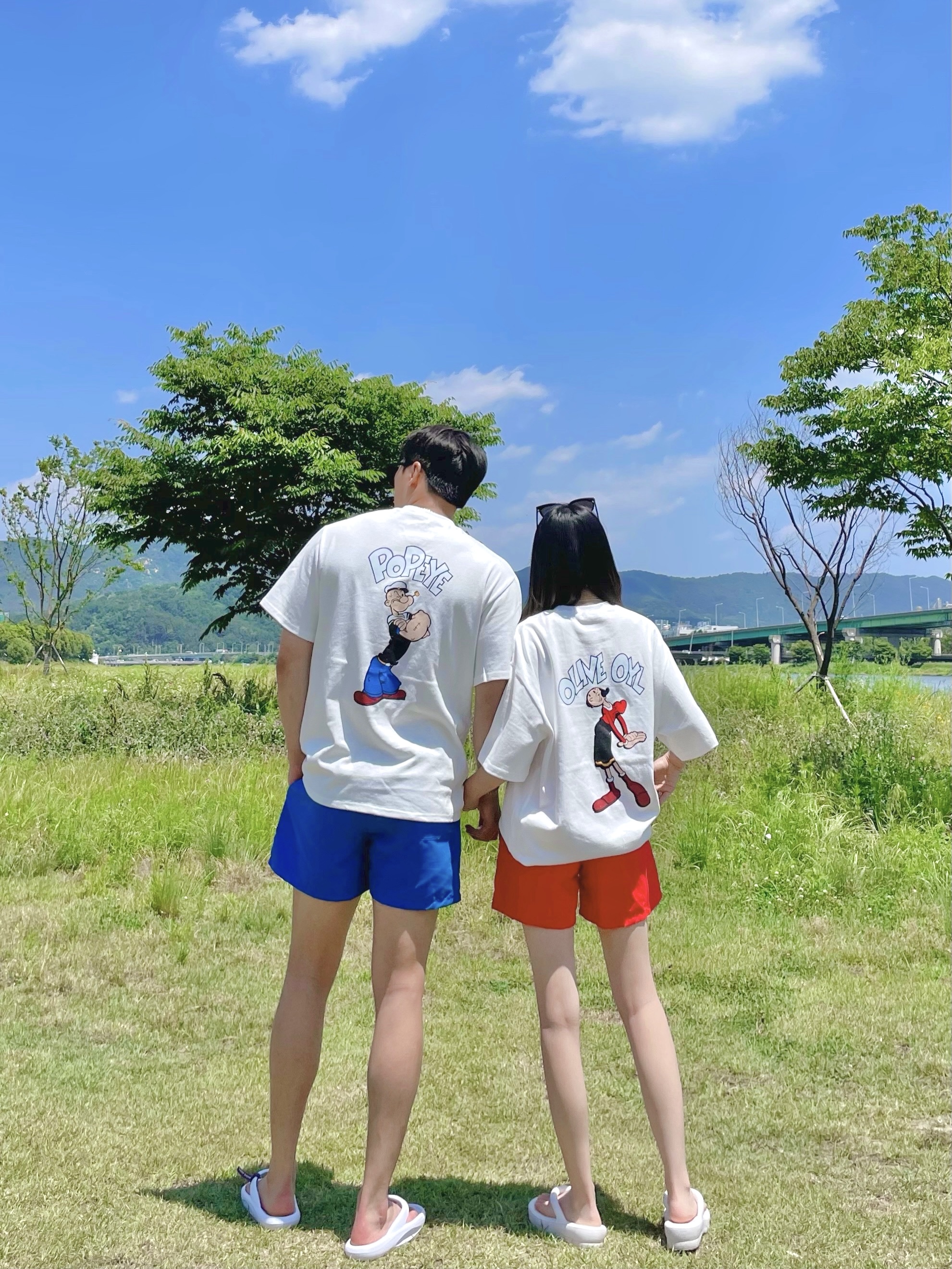 비바블 귀여워요 여름 커플룩 반팔 롱 원피스 남녀공용 빅사이즈 커플티 커플바지 꾸안꾸 시밀러룩 홈웨어 파자마 잠옷 여행 캠핑 바다 데이트 데일리 오버핏 휴가 휴양지 투피스 뽀빠이