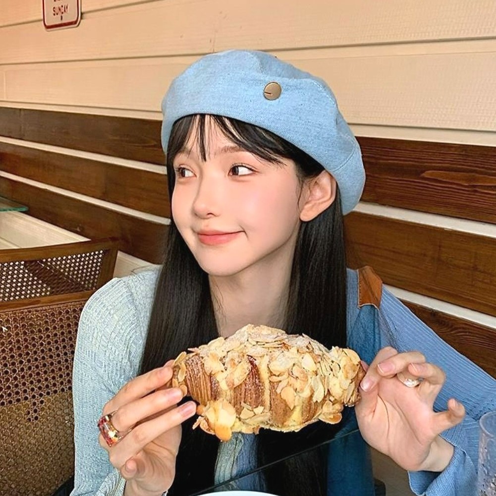 [당일출고] 데님 청 베레모 버클 모자 여름 봄 가을 원형 빵모자 2color