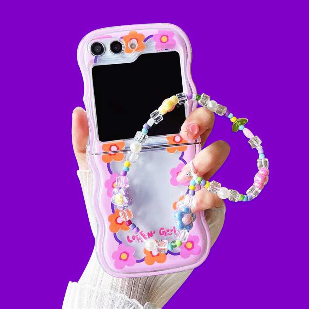 모이몰 삼성 갤럭시 Z플립5 Z플립4 Z플립3 웨이브 투명 젤리 실리콘 비즈 스트랩 귀여운 꽃 패턴 지플립5 지플립4 지플립3 제트플립5 제트플립4 제트플립3 플립5 플립4