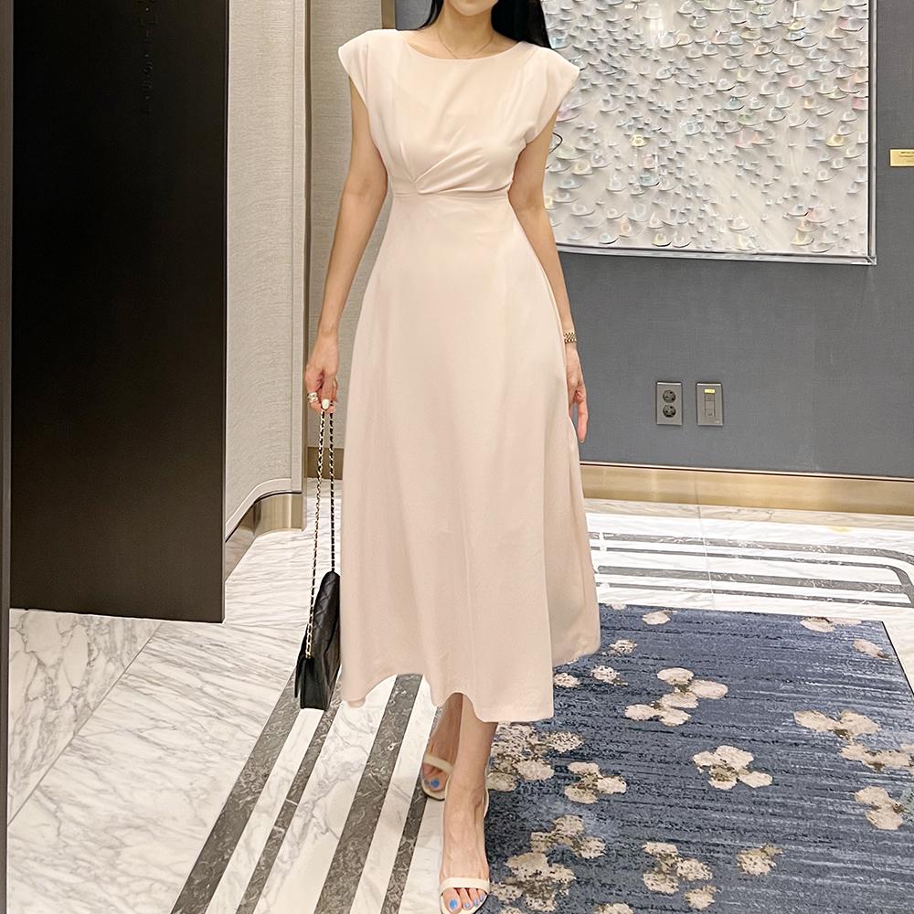 하늘하늘 셔링 핀턱 캡소매 A라인 훌 플레어 미디 롱원피스라이트베이지 소라 블랙우아한 고급스러운 결혼식하객 돌잔치엄마 상견례 셀프웨딩 여성정장 데이트 기념일룩