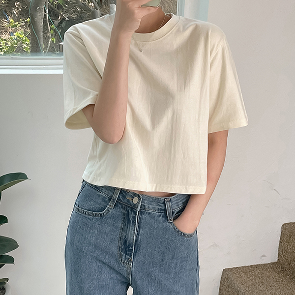 리얼코코 자체제작질좋은반팔티후기인증 Utmost 미엘 크롭 반팔 티셔츠 5 Color 스판반팔티데일리라운드넥여행룩