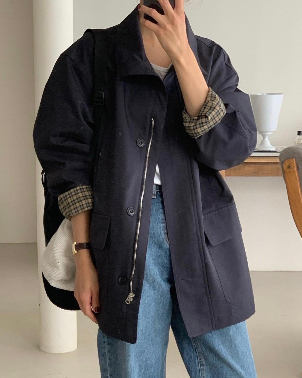 버베인 베른 하이넥 야상 자켓 코튼 긴팔 싱글 jk (2col)