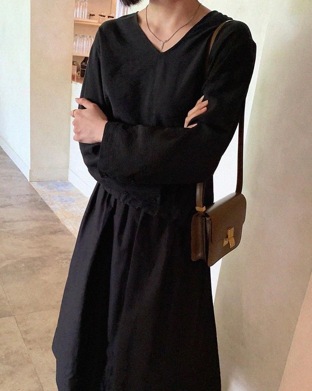 나우어데이즈 BR 브런치 마리 블라우스 텐셀 실크 긴팔 브이넥 스트링 bl (3col)