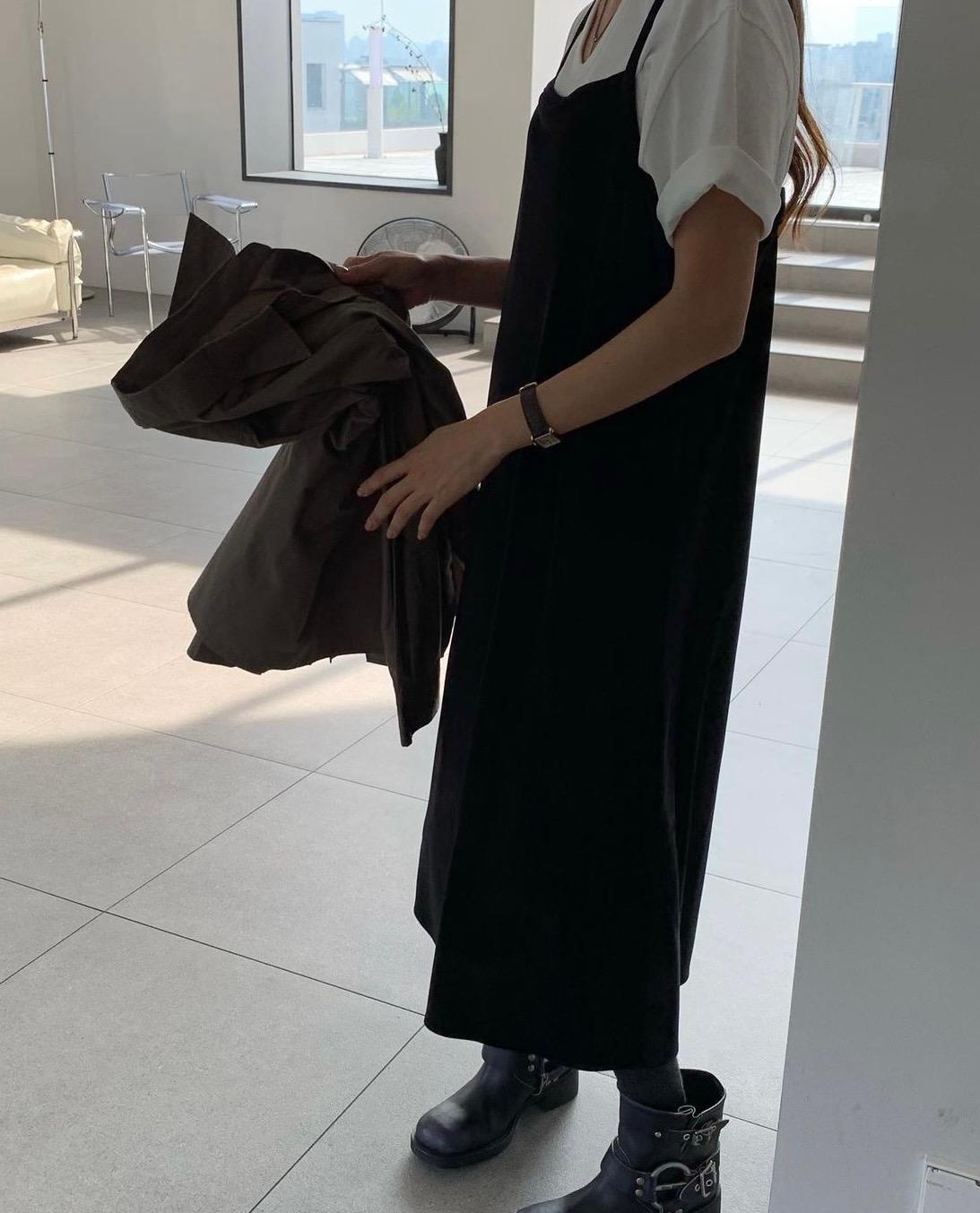 나우어데이즈 BR 브런치 벨벳 원피스 레이어드 끈나시 롱 ops (2col)