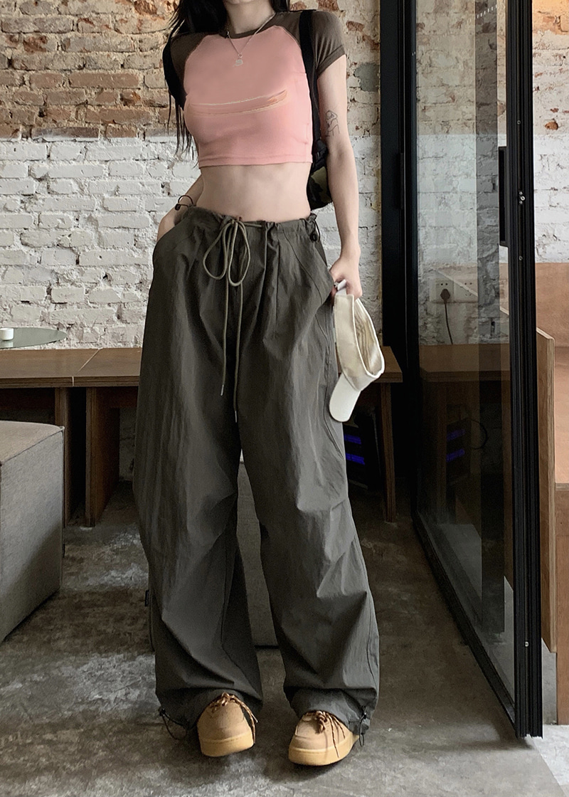 하프닌 3colors 테프 끈 스트링 허리조절 바스락 포켓 하이웨스트 로우라이즈 Y2k 캐주얼 스트릿 데일리 카고바지 조거팬츠 10부 와이드 가을 가을신상 가을팬츠 가을