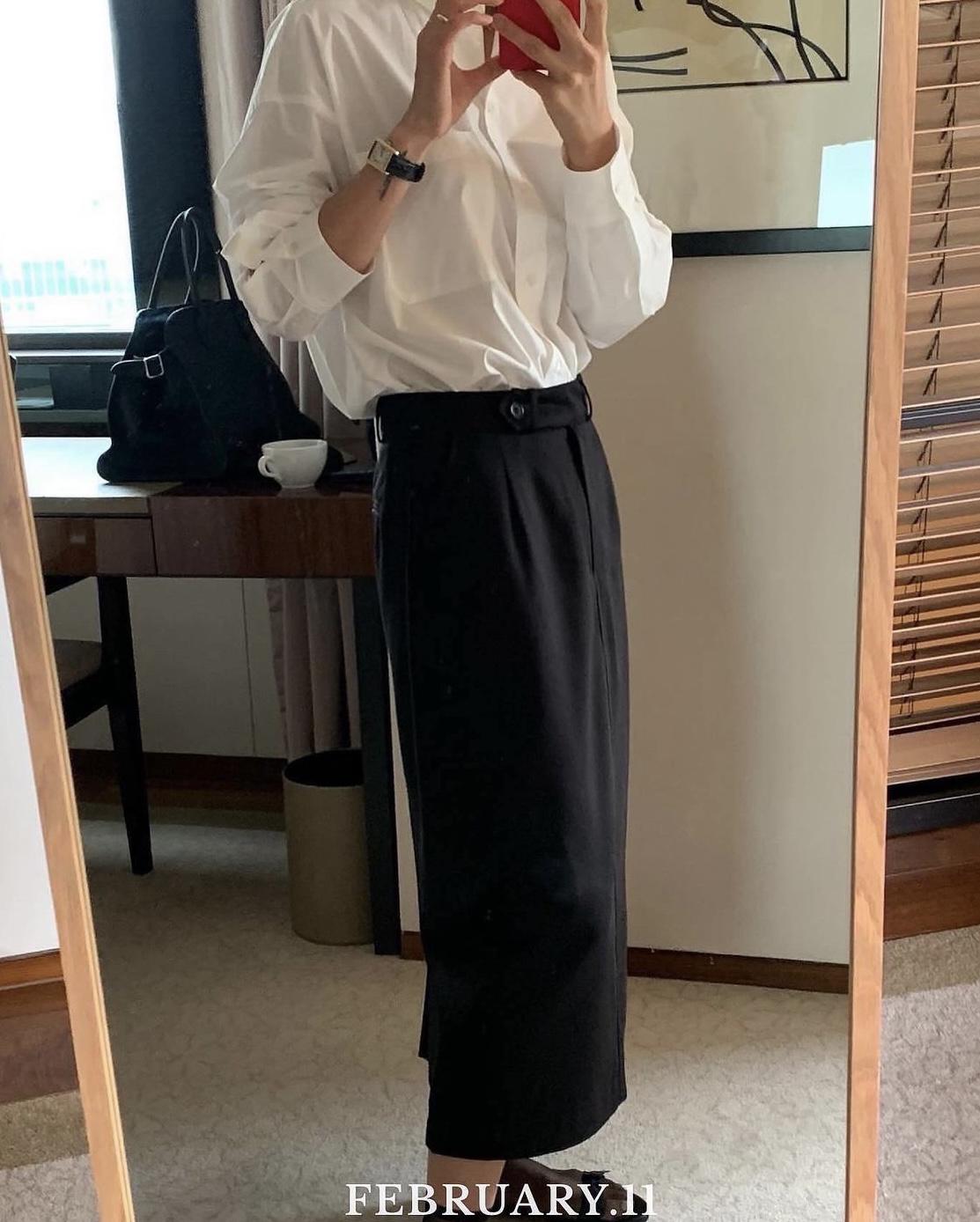 feb11 페브러리 H라인 울 스커트 일자 롱 sk (2col)