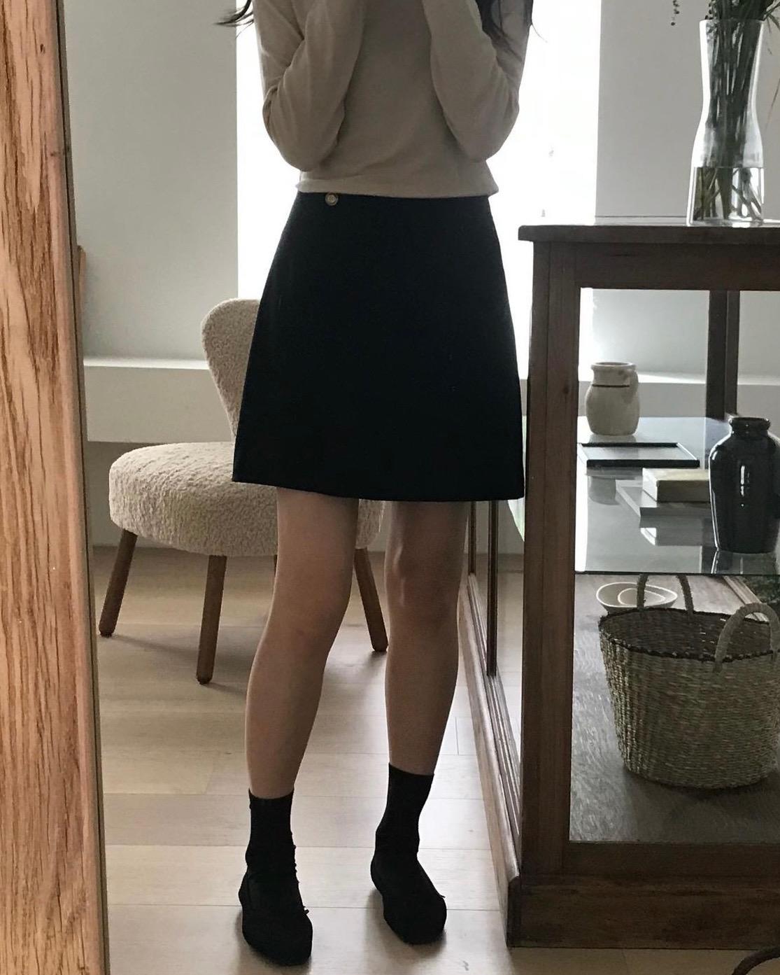 jinsim 진심 프림 랩 스커트 울 A라인 블랙 미니 sk