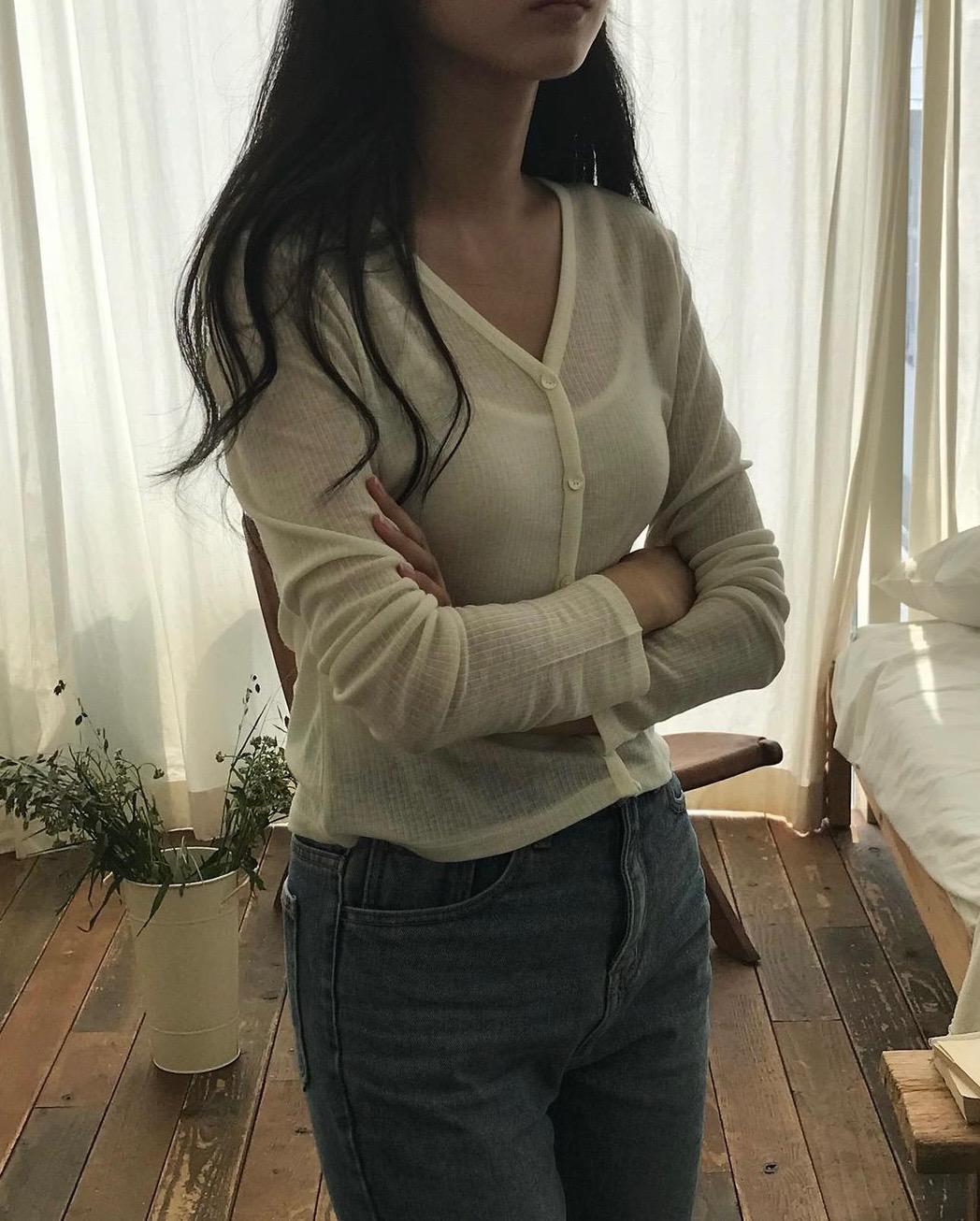 나우어데이즈 jinsim 진심 쥬에 가디건 울 텐셀 긴팔 브이넥 니트 cd (5col)