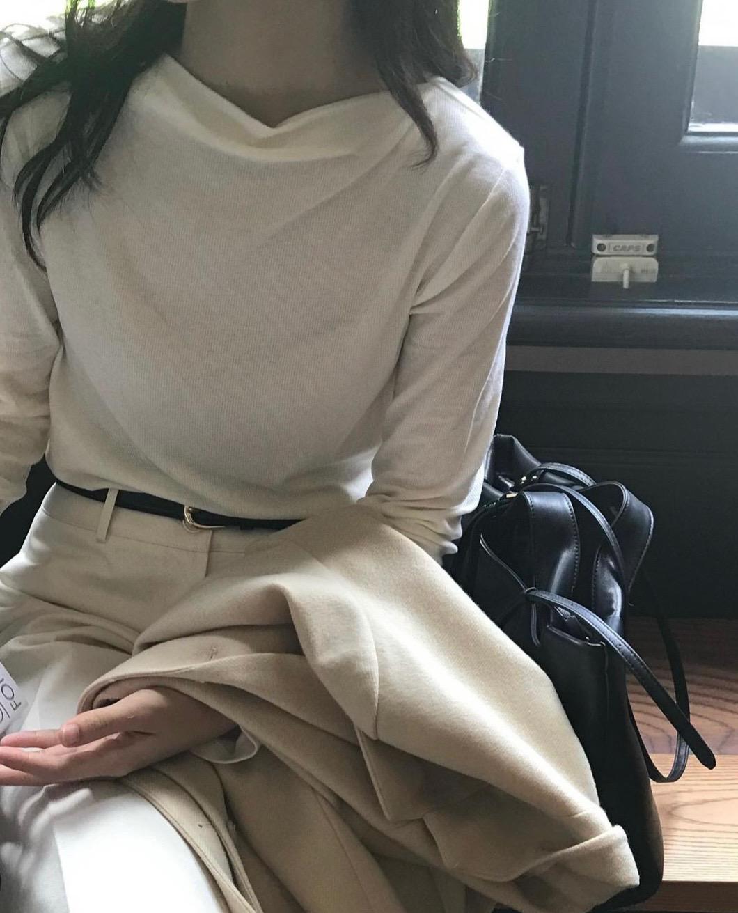 jinsim 진심 이브토 보트넥 티셔츠 울 텐셀 긴팔 페미닌 t (4col)