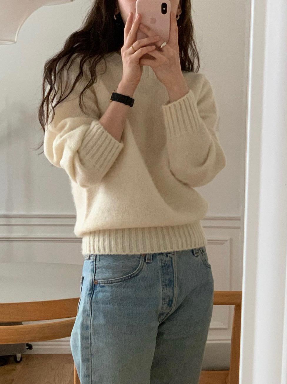 나우어데이즈 fllanel 플라넬 쉐기독 니트 스코틀랜드 울100 긴팔 라운드 홀가먼트 (4col)