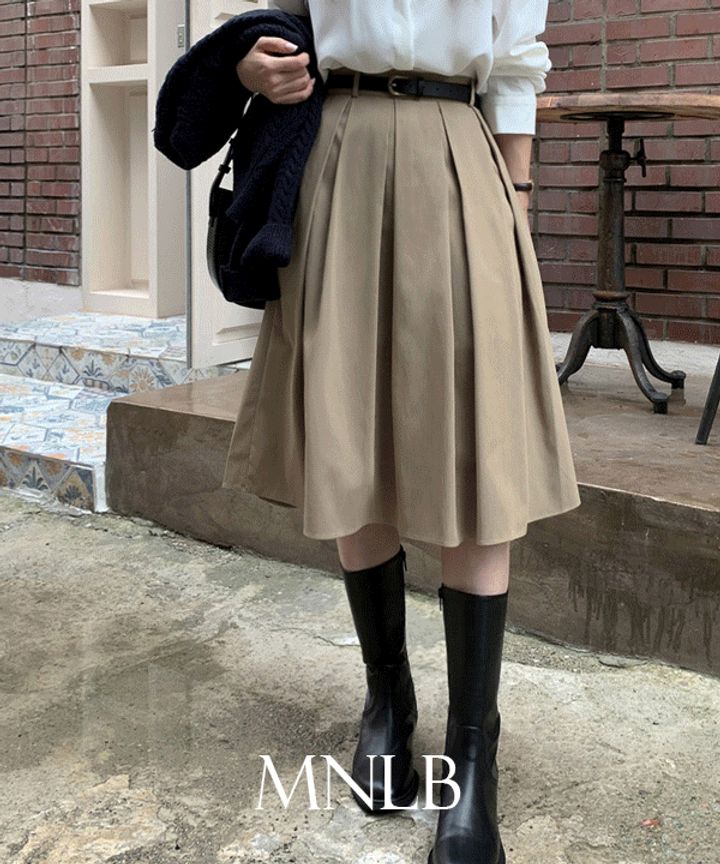 미니뽕 하객룩미디스커트 직진배송 Mnlb 클로이 플리츠 미디 플레어 스커트