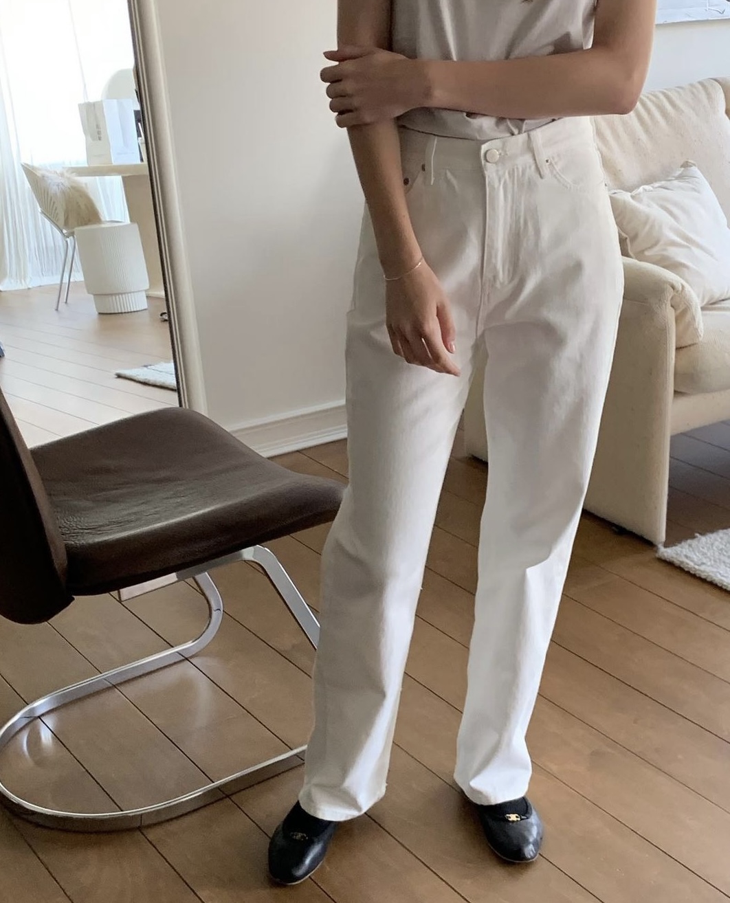 나우어데이즈 riette 리에뜨 화이트 데님 세미 와이드 팬츠 일자 청바지