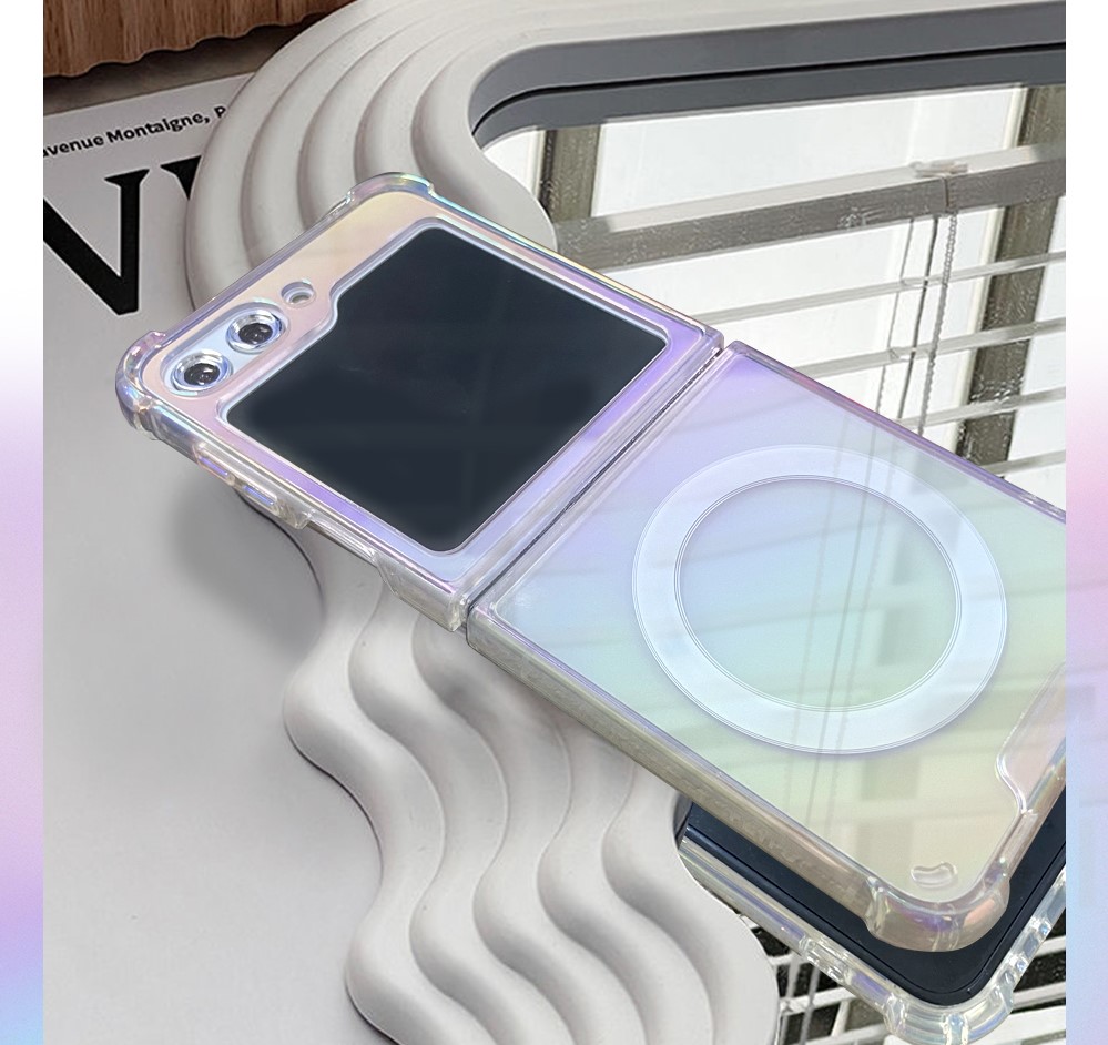 쇼미마켓 갤럭시 Z플립 전용플립5 입고 아이유보 틴드라 맥세이프 홀로그램 젤하드 케이스 변색방지 투명 오로라 하드 클리어 젤리 하드 범퍼 튼튼 갤럭시 플립 케이스 Flip