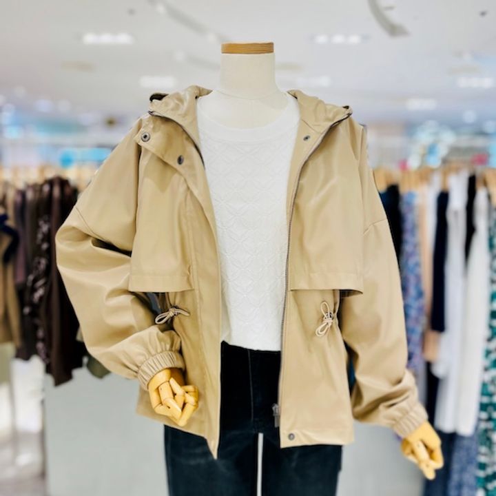 포스티 스테파니 A23jk3311레더 후드 셔링 자켓
