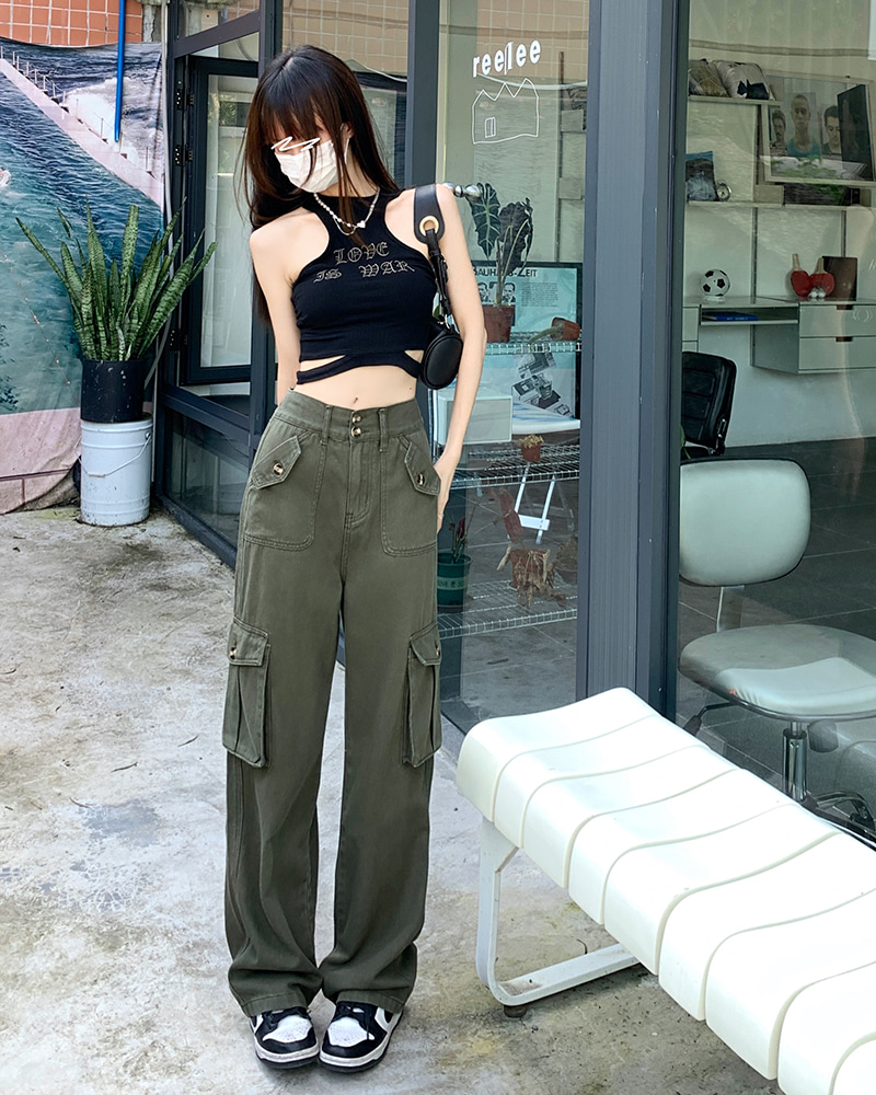 코디드 인기상품 빈티지 구제스타일 카고팬츠 블랙 카키 건빵바지 카고바지 카키바지 하이웨스트 힙 와이드핏 멀티포켓 하이라이즈 트랜디 스타일리쉬 간절기 봄 여름 사계절 페스티벌룩