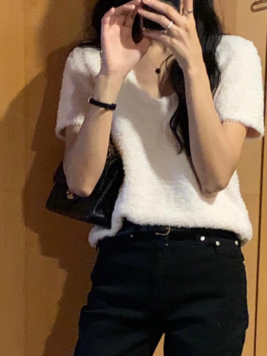 나우어데이즈 베르가못 프롬 반팔 니트 유넥 부클 nt (3col)