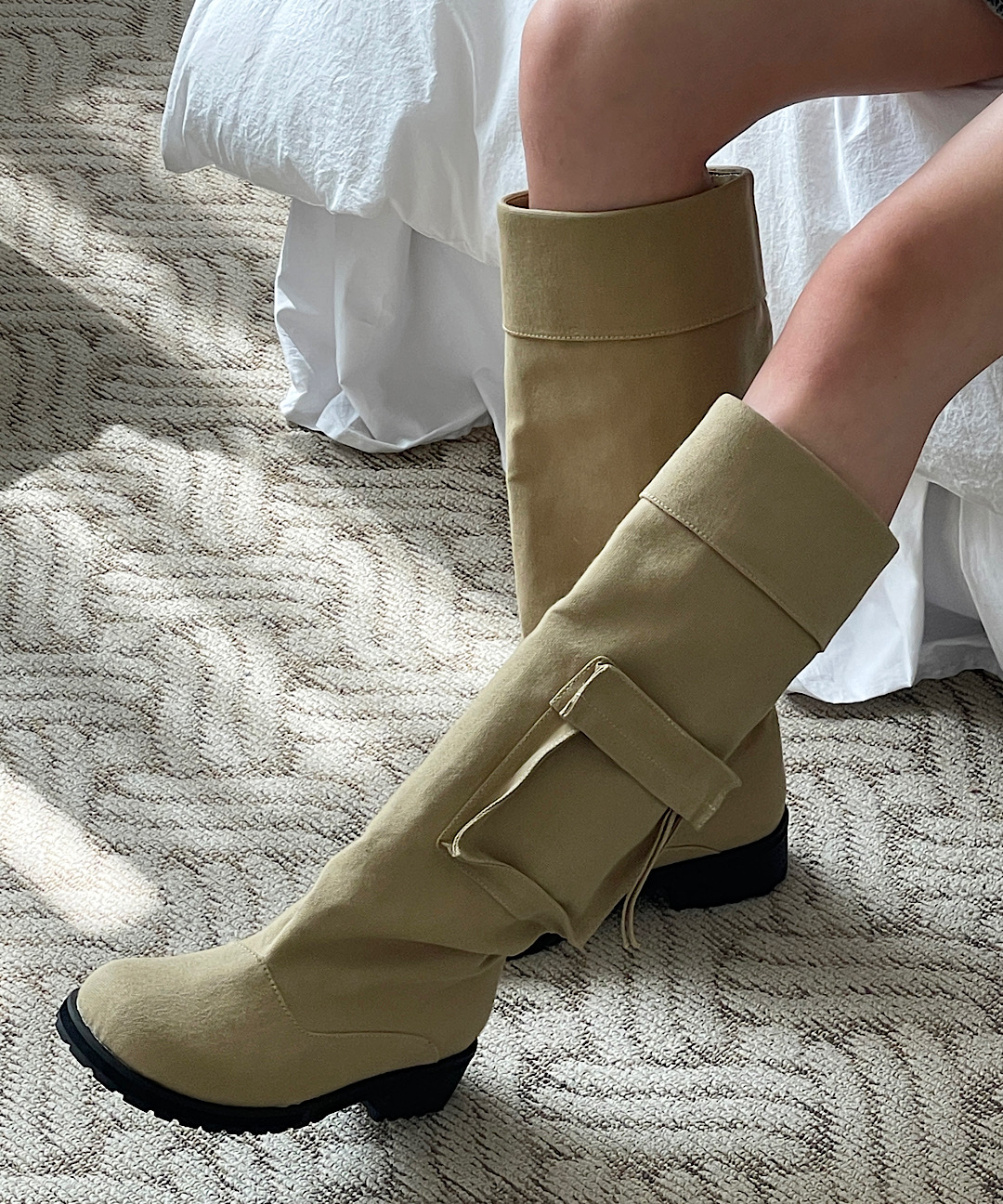 ﻿팅그sho 카고 포켓 둥근코 y2k 워커 통굽 와이드 미들 롱 부츠 신발(4col)﻿