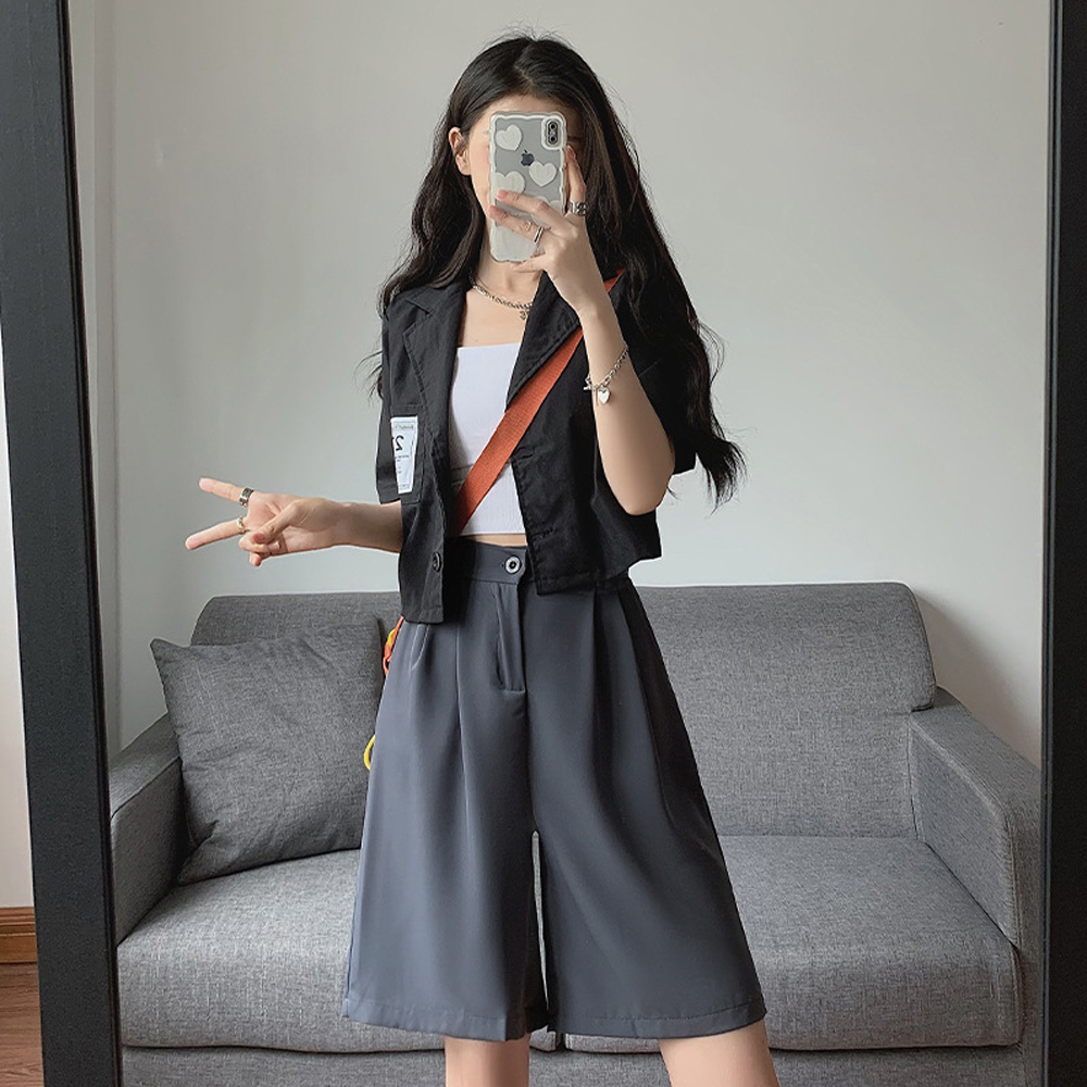 바네모어 🎈재고sale🎈 3size 핀턱 밴딩 버뮤다 팬츠 여성 하프 5부 정장 반바지 슬랙스 와이드 바지