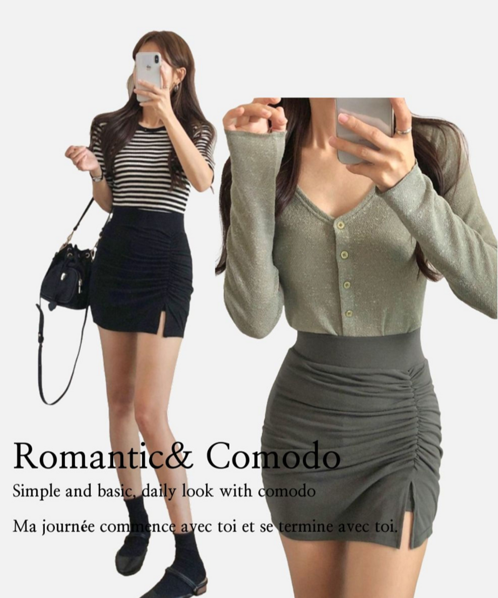 코모도 [속바지 포함] 치마바지 가을치마 뱃살커버 키큰녀 키작녀 고무줄 셔링 치마 3color (y2k/발레코어/무지/레이어드/기본치마/h라인/슬림핏/착붙핏)