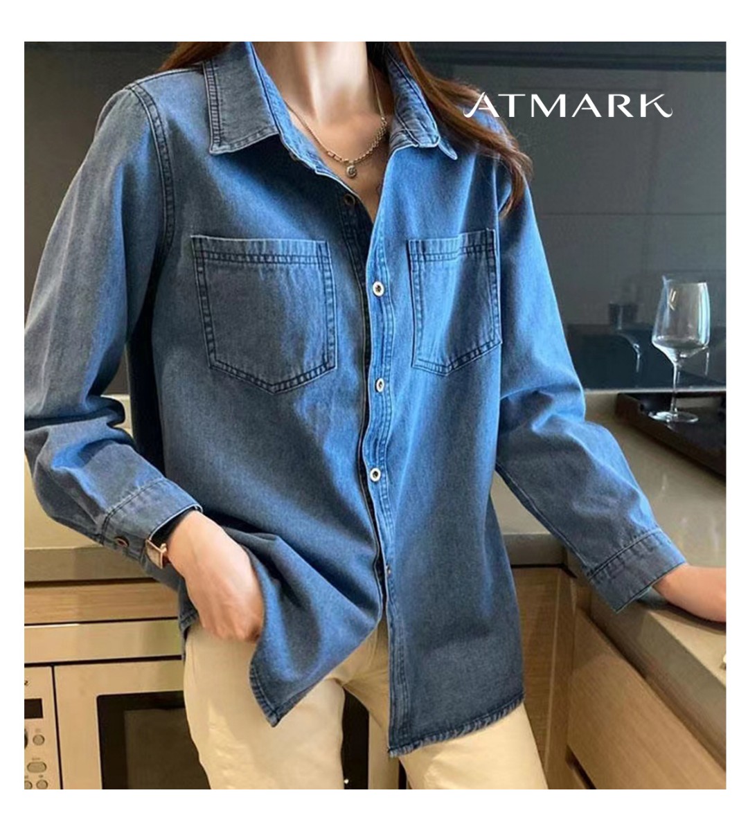 앳마크 ATMARK (88까지)솔리드투포켓데님셔츠_AA36SH025G