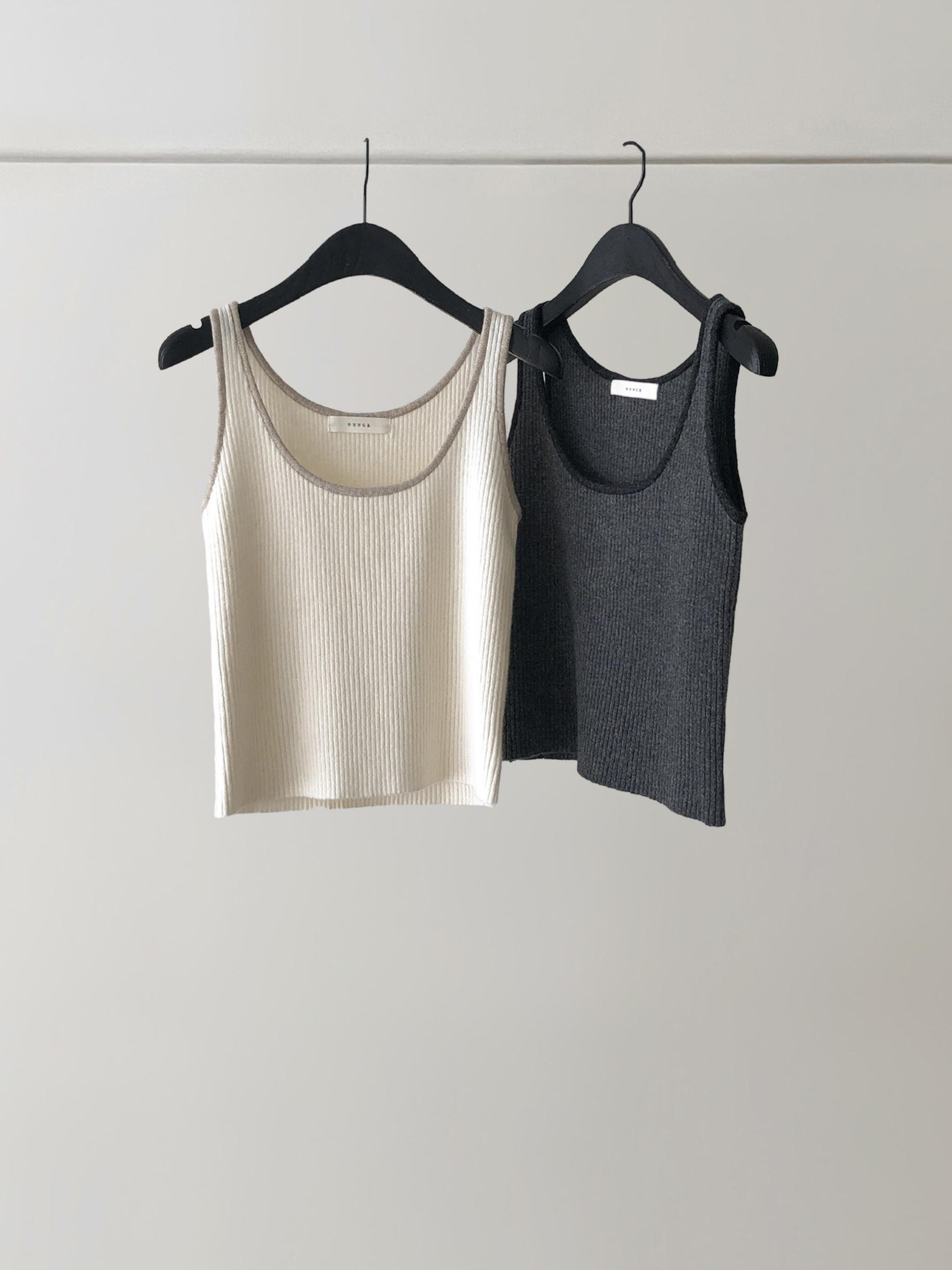 나우어데이즈 OUNCE 온스 리아 라이닝 슬리브리스 코튼 울 배색 골지 나시 (2col)