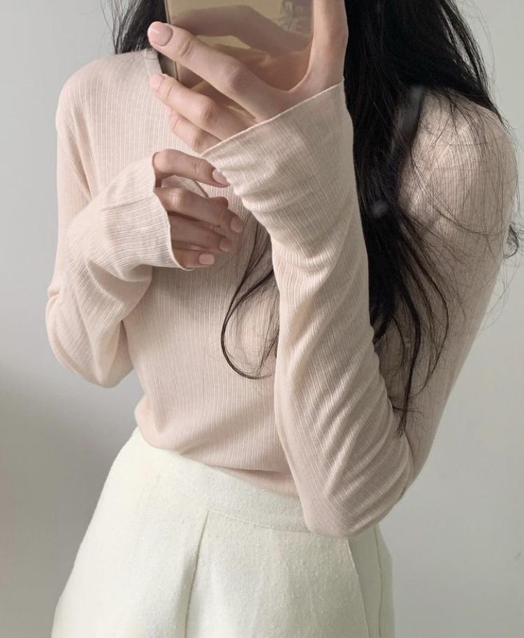 [riette] 리에뜨 캐시 리브 골지 티셔츠 라운드 긴팔 (3color)