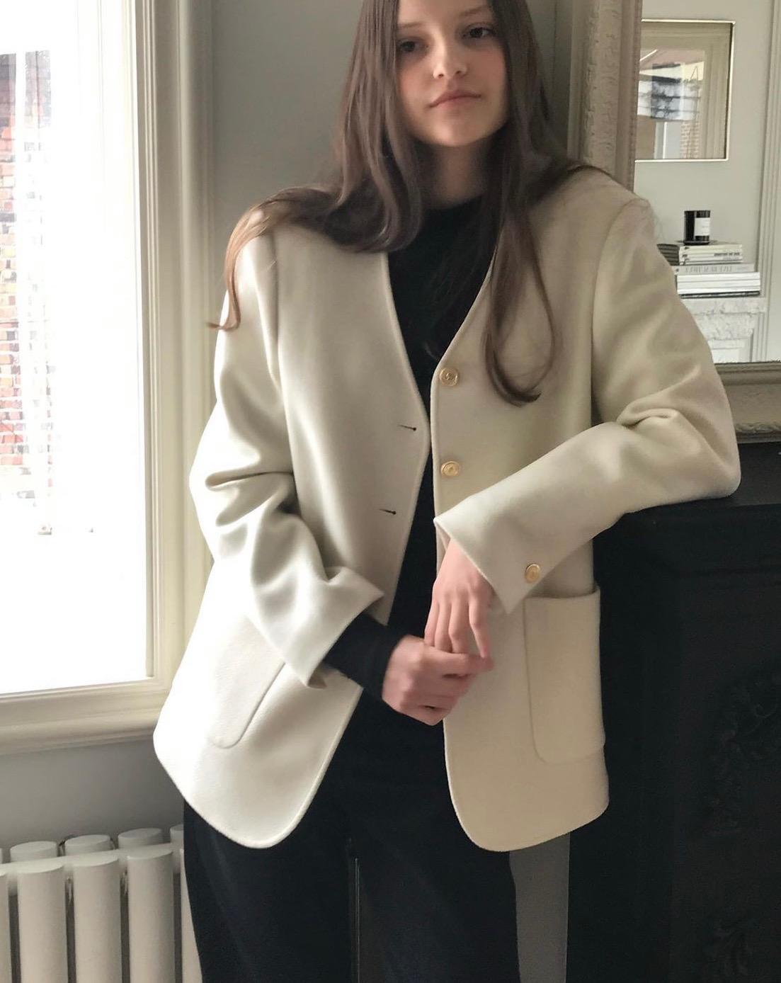 나우어데이즈 jinsim 진심 탈리에 자켓 울100 노카라 브이넥 싱글 jk (2col)