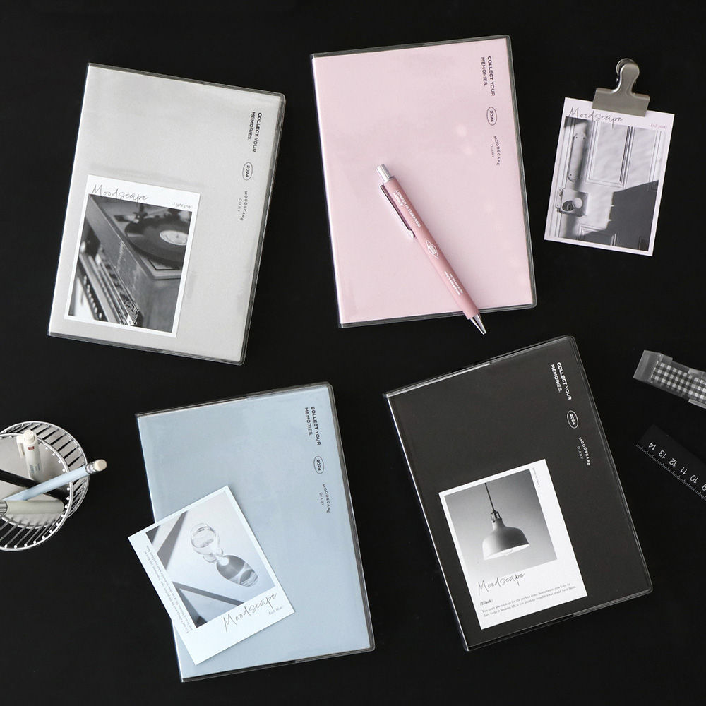 아이코닉디자인 2024 무드스케이프 다이어리 4colors 플래너 스케줄러 날짜형 일기장 심플 감성 일러스트 일상 학생 포토 사진 스크랩 2023 먼슬리 위클리 노트 수첩