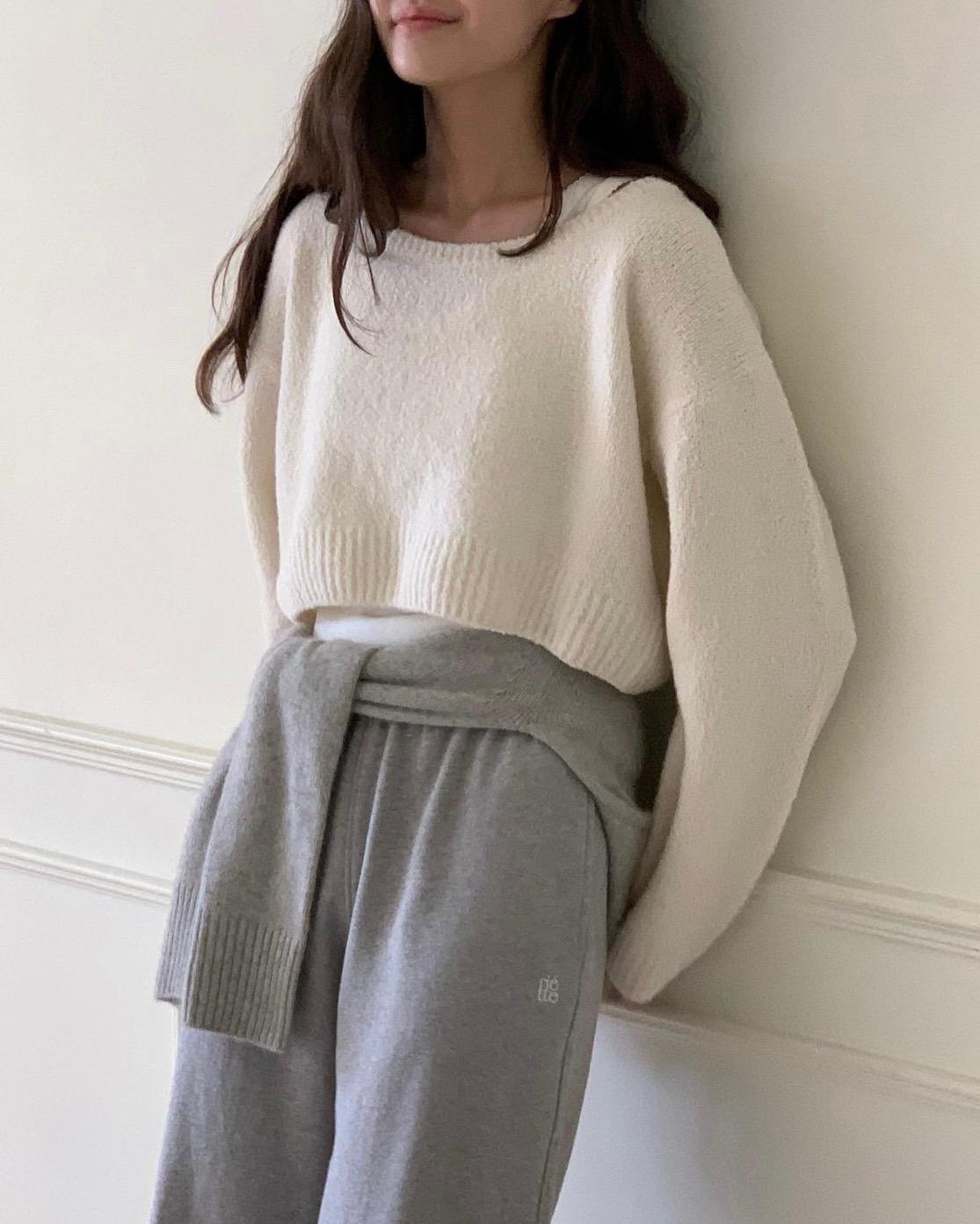 나우어데이즈 riette 리에뜨 클로디 부클 니트 긴팔 보트넥 크롭 nt (3col)