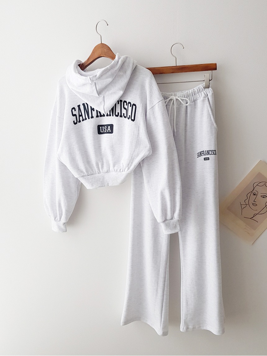 리케마켓 기모추가 꾸안꾸 Sanfrancisco Set 후드집업 맨투맨티셔츠 일자바지 와이드팬츠 트레이닝바지 개강 체육대회 수학여행 데일리 트레이닝세트 후드티 추리닝 세트