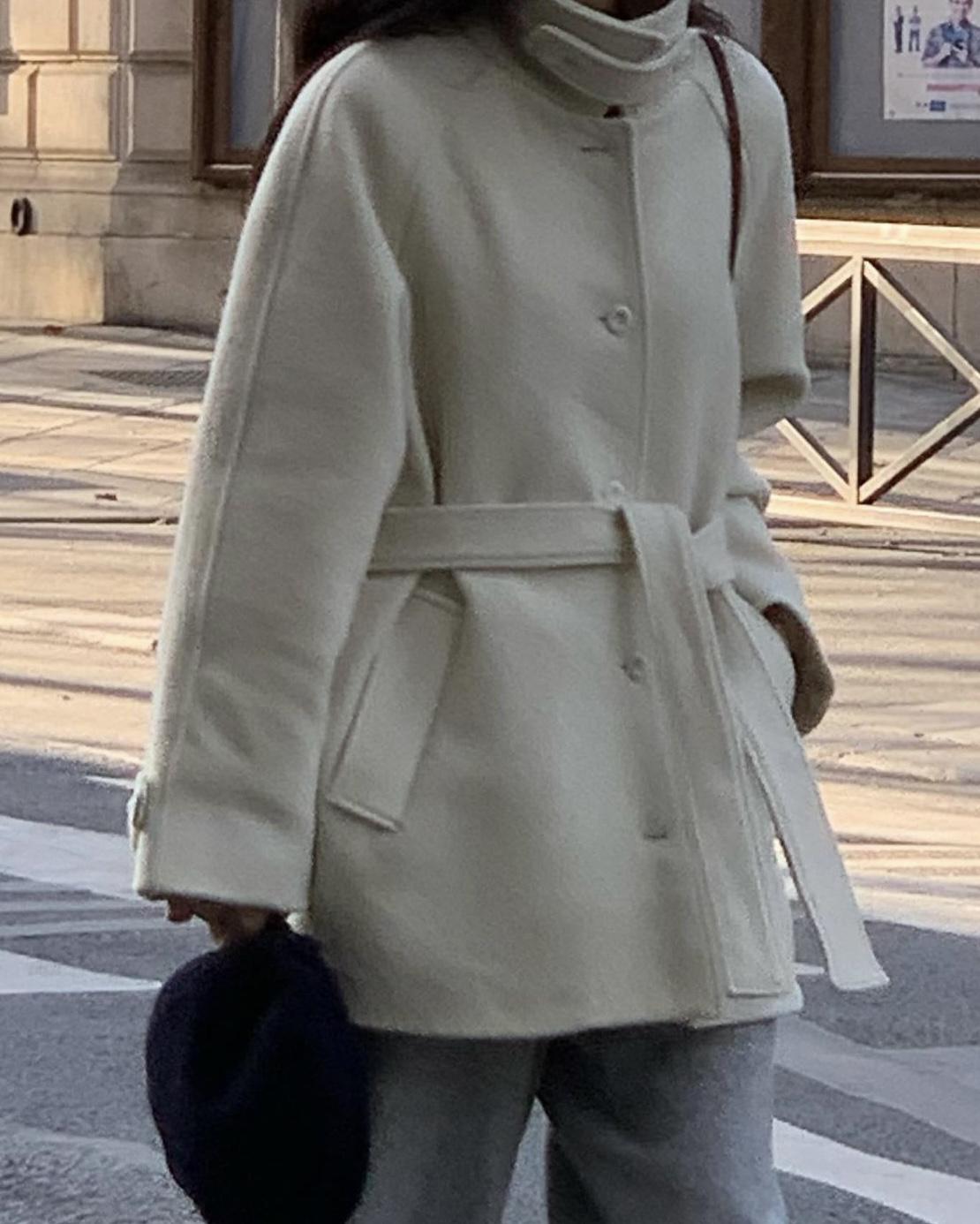 베르가못 카렌 하프 코트 알파카 울 하이넥 스트랩 ct (3col)