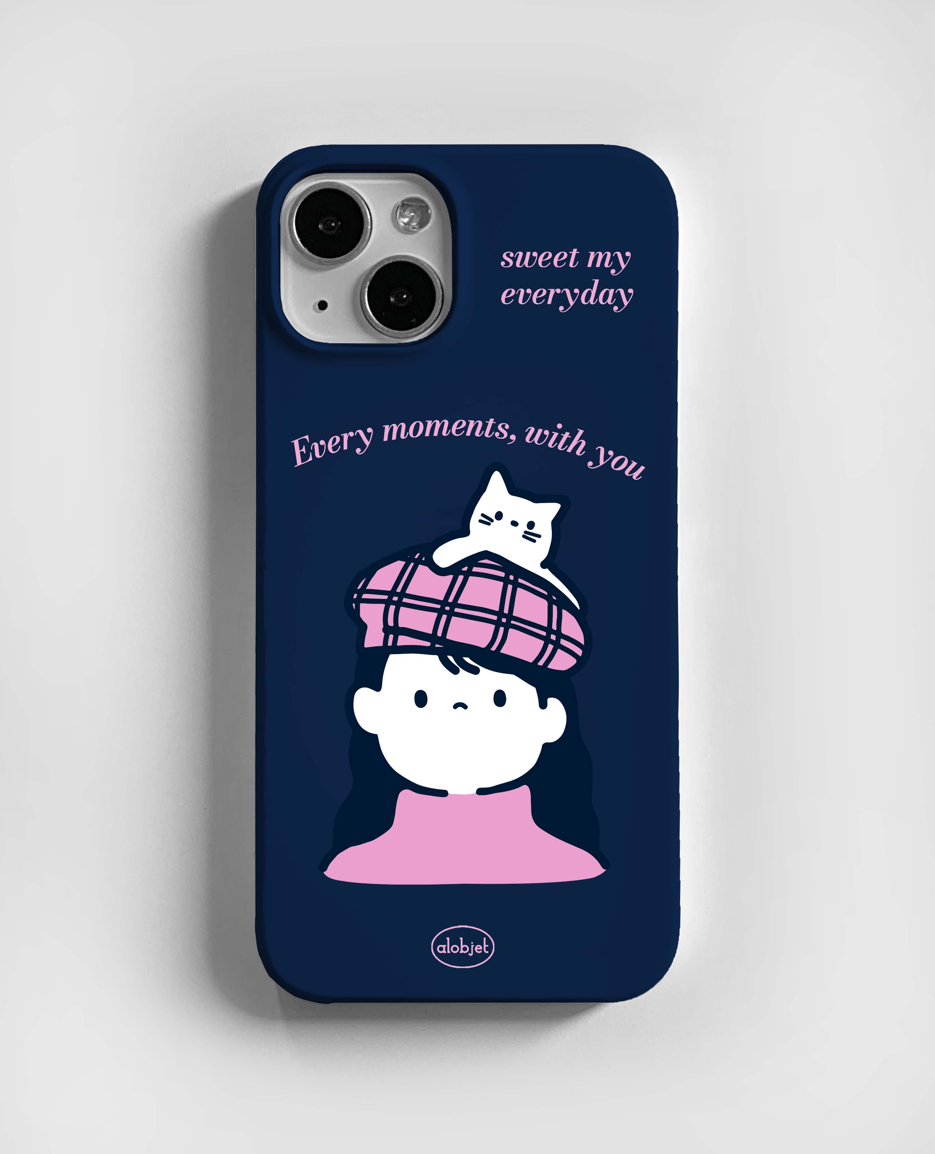 소녀 베레모 고양이 해피냥이 카드수납 하드 컬러 감성일러스트 범퍼케이스 유니크 디자인 지플립5 아이폰 갤럭시 Z플립5 친구 생일선물 러블리 컬러 커플케이스