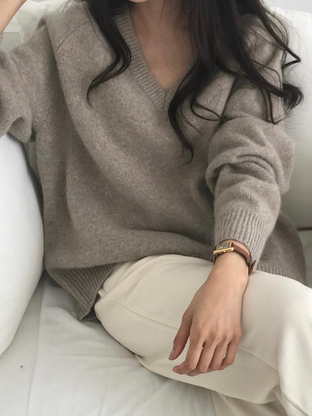 jinsim 진심 소프트 브이넥 니트 울 알파카 긴팔 nt (3col)