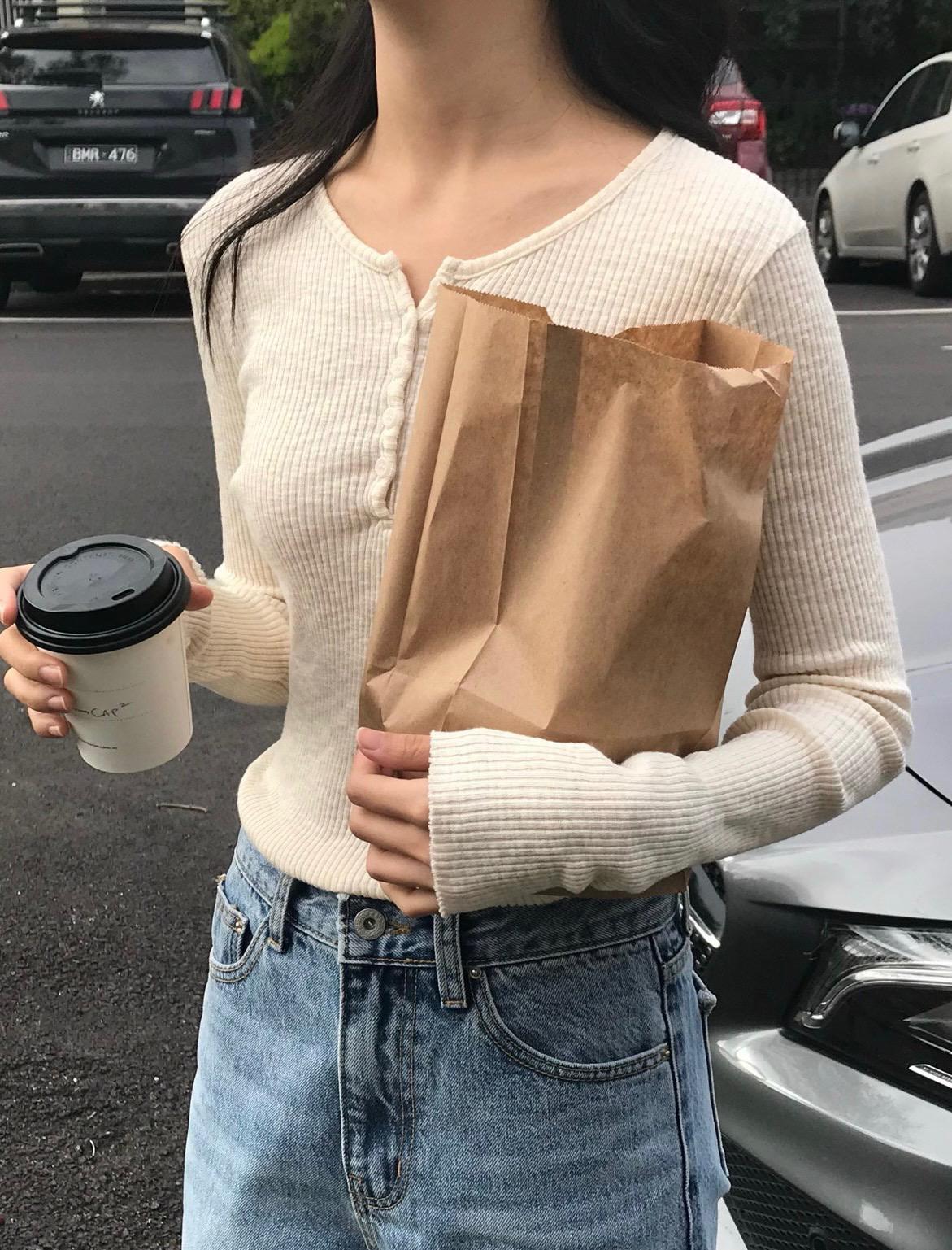 나우어데이즈 jinsim 진심 엠버 버튼 티셔츠 코튼 모달 긴팔 라운드 골지 t (3col)