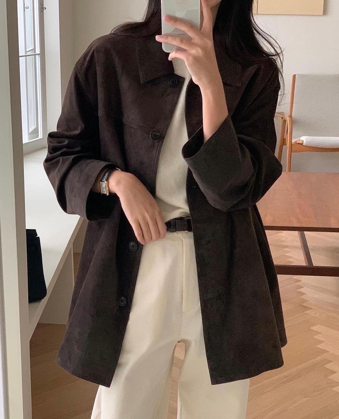 나우어데이즈 feb11 페브러리 스웨이드 자켓 리얼레더 긴팔 카라 싱글 가죽 jk (2col)