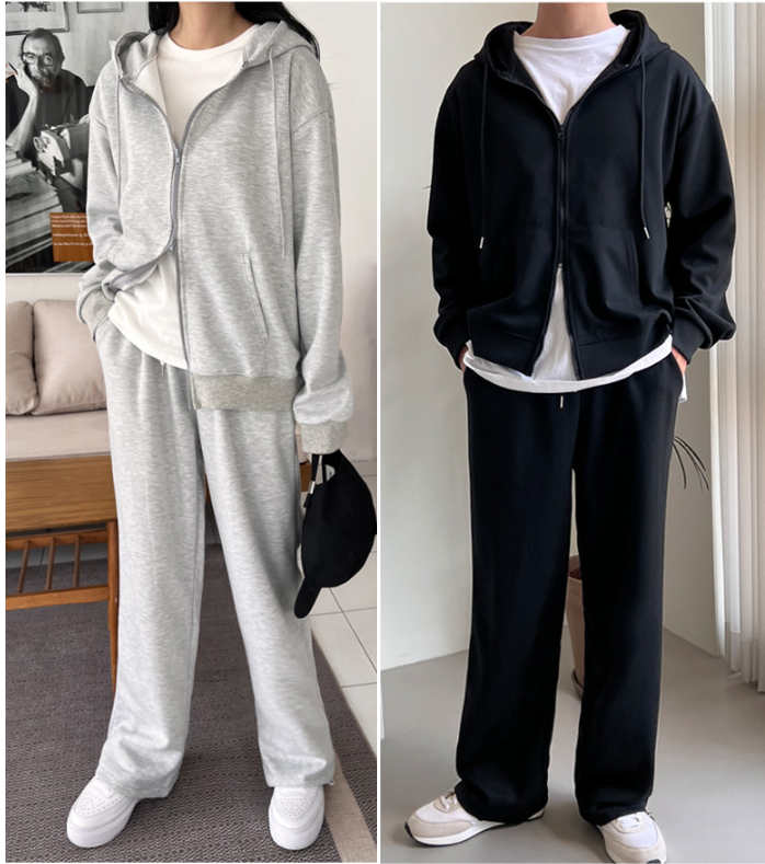 으니샵 2컬러2사이즈 투웨이후드집업스트링와이드팬츠 세트코디 남여공용 후드집업세트 바지세트 상하세트 셋업 남자투웨이후드집업 여자투웨이후드집업 와이드팬츠 스트링팬츠 조거