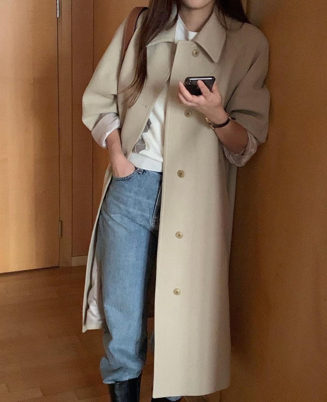 버베인 클로이 울 트위드 맥 코트 긴팔 카라 싱글 롱 ct (2col)