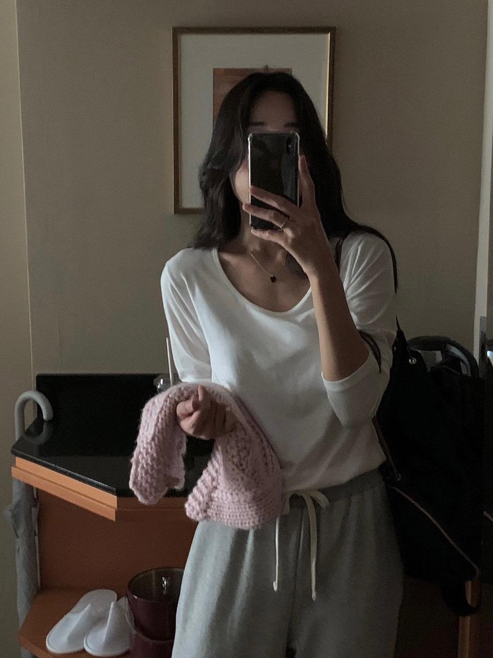 베르가못 베리 유넥 티셔츠 모달 코튼 긴팔 데일리 이너 t (3col)