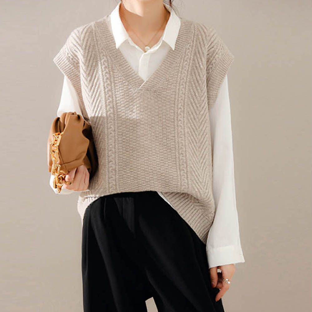 다온이상점 꽈배기니트조끼 여자니트조끼 니트조끼 루즈핏 레이어드 여성니트조끼 꽈배기 베스트 울조끼 오버핏조끼