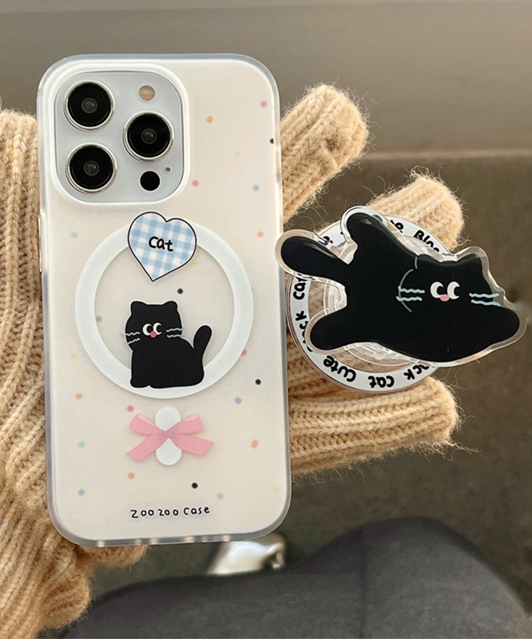핑크리어카 아이폰 맥세이프 충전 러브캣 블랙 고양이 스마트톡 거치대 톡 유니크 심플 키치 친구 선물 우정 핸드폰 휴대폰 애플 폰 케이스 아이폰케이스 12 프로 13 14