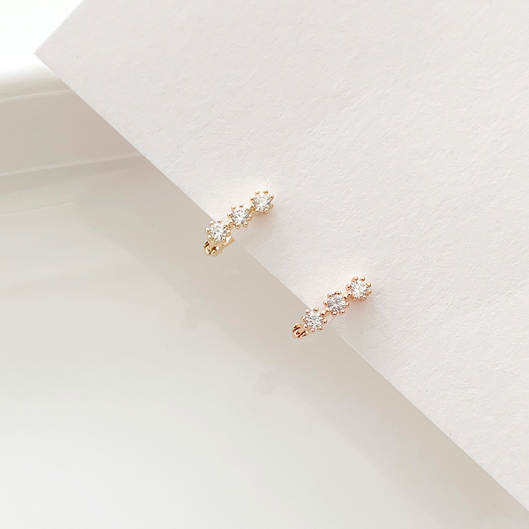르앙 [14k Gold] 트리플 큐빅 미니 원터치 링 귀걸이