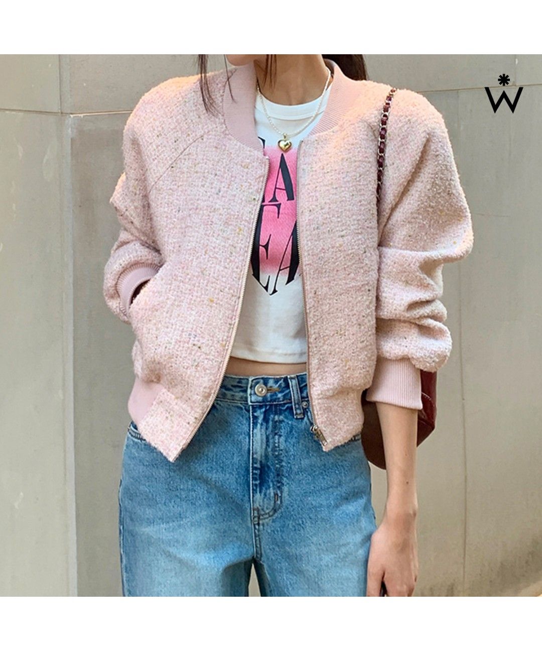 포스티 페미닌 데일리 트위드 집업 긴팔 자켓 Wibajk009