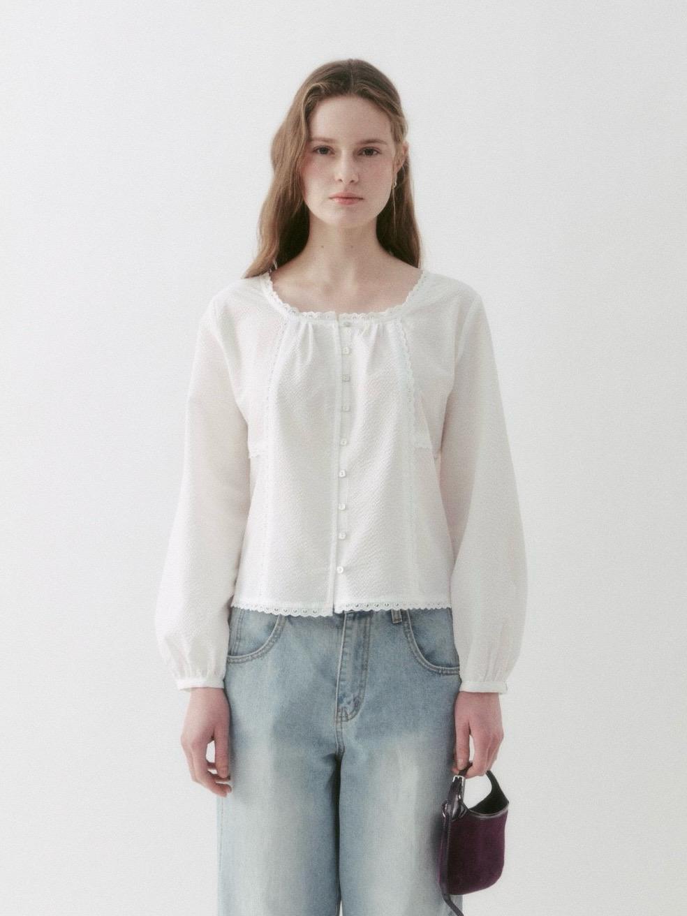 Bold 볼드 리플 블라우스 스퀘어넥 레이스 bl (2col)